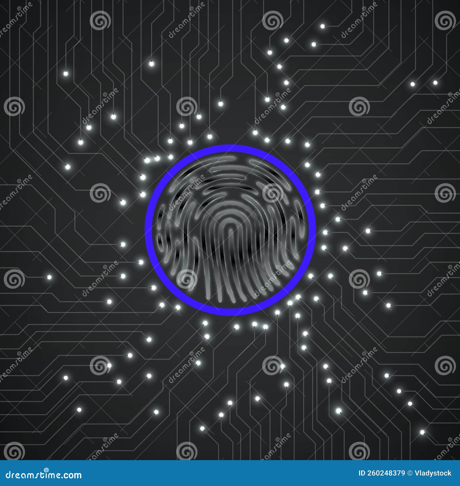 Abstract Neon Sign Fingerprint on Circuit Board. Technology Concept ...