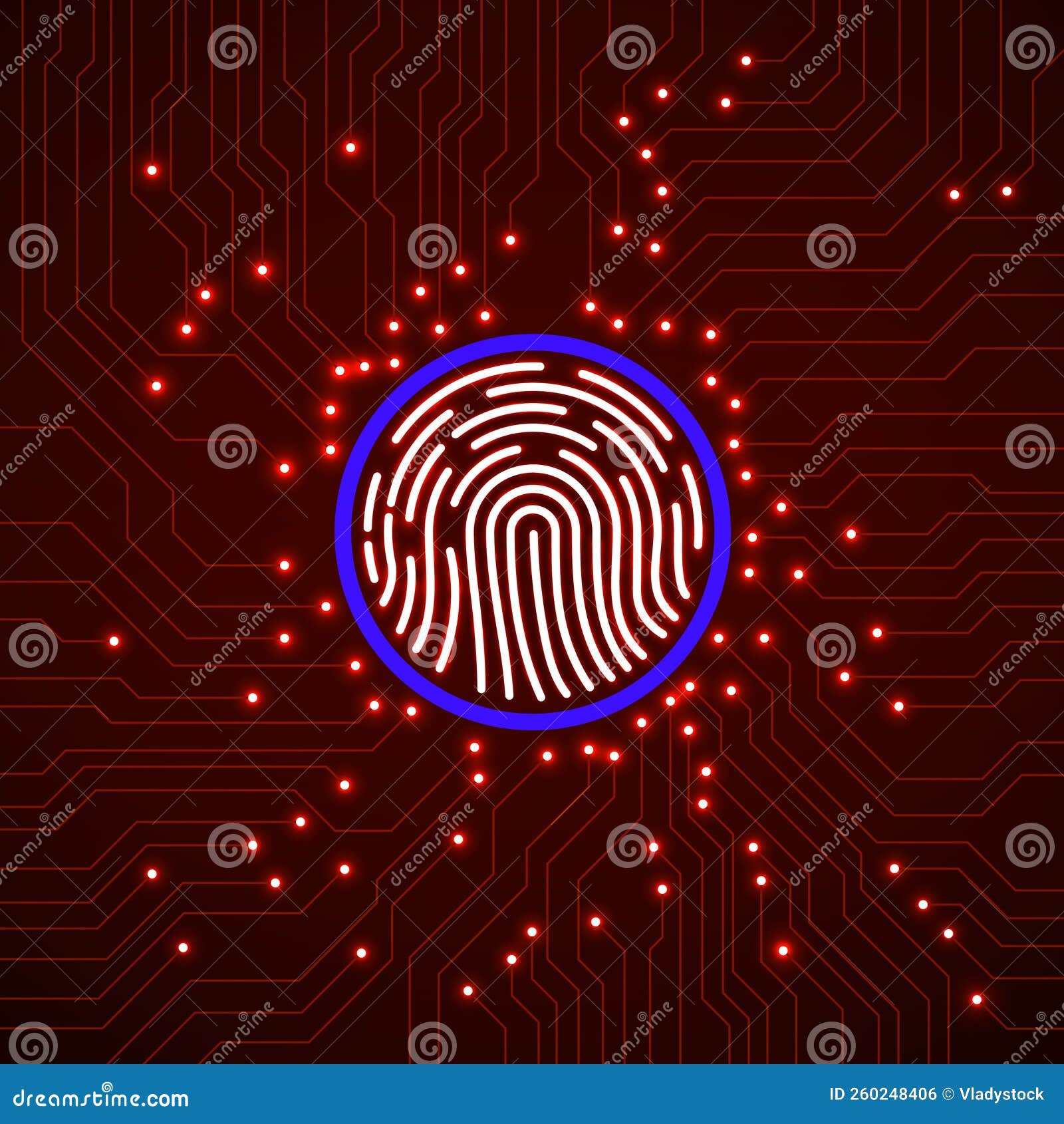 Abstract Neon Sign Fingerprint on Circuit Board. Technology Concept ...