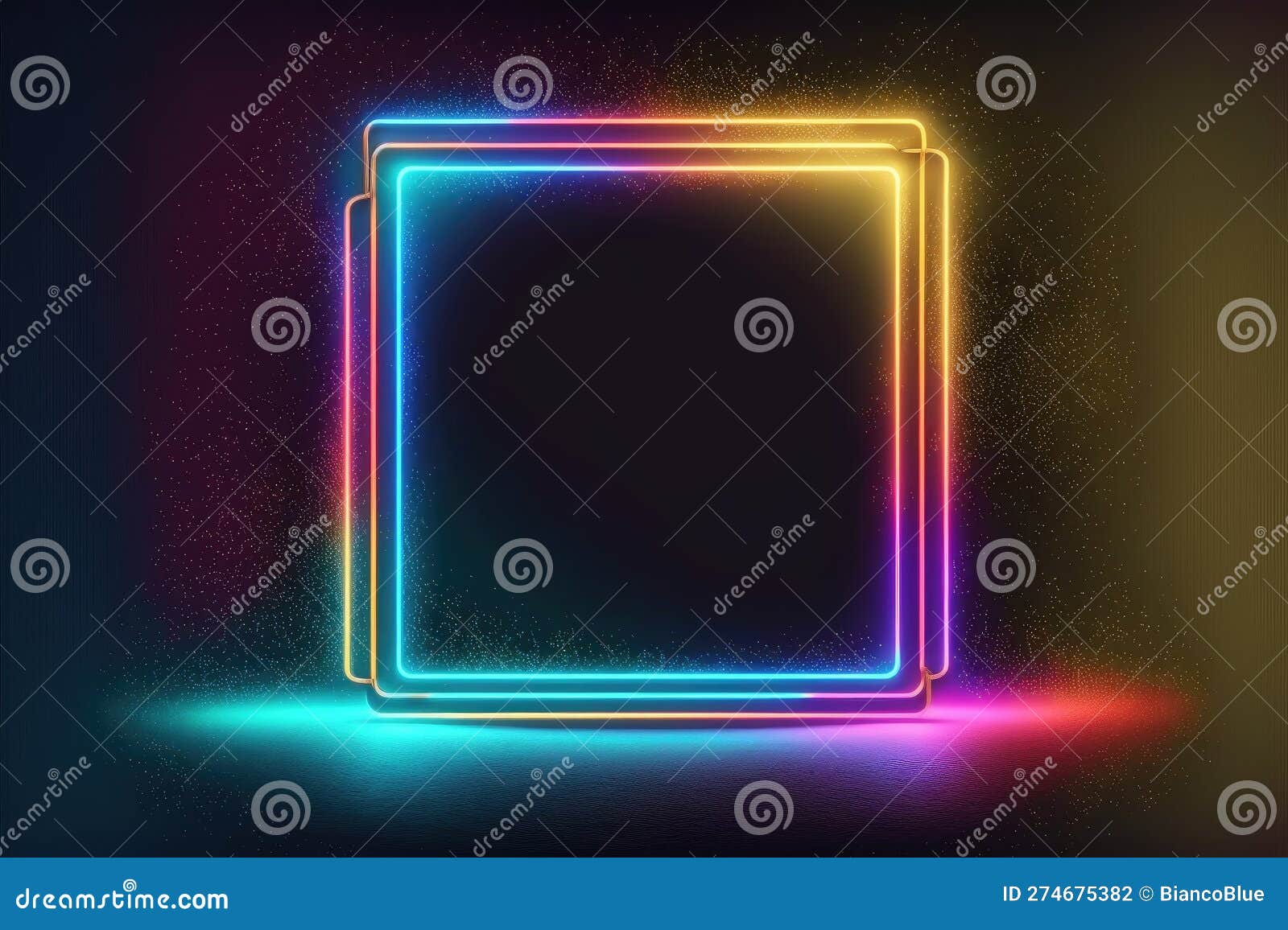Abstract of Neon Square Shape Isolated on Space Background in Spotlight ...