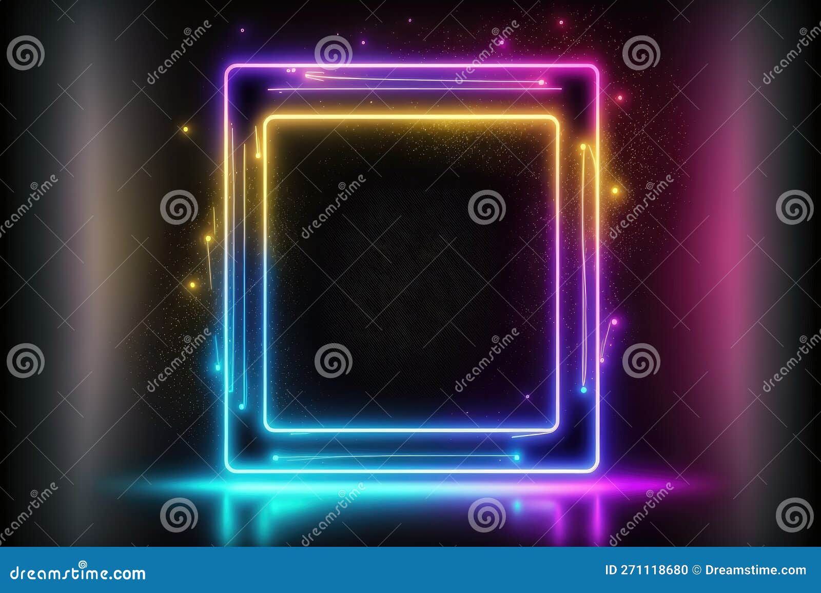 Abstract of Neon Square Shape Isolated on Space Background in Spotlight ...