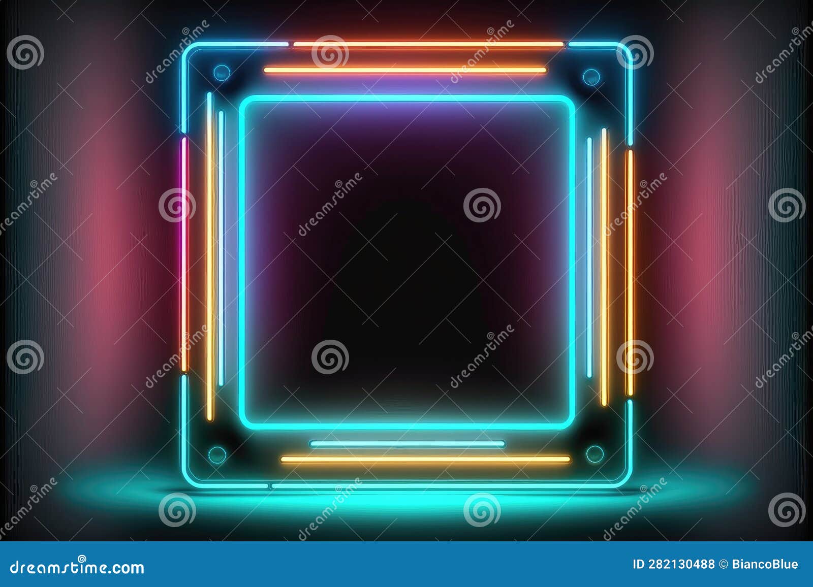 Abstract of Neon Square Shape Isolated on Space Background in Spotlight ...