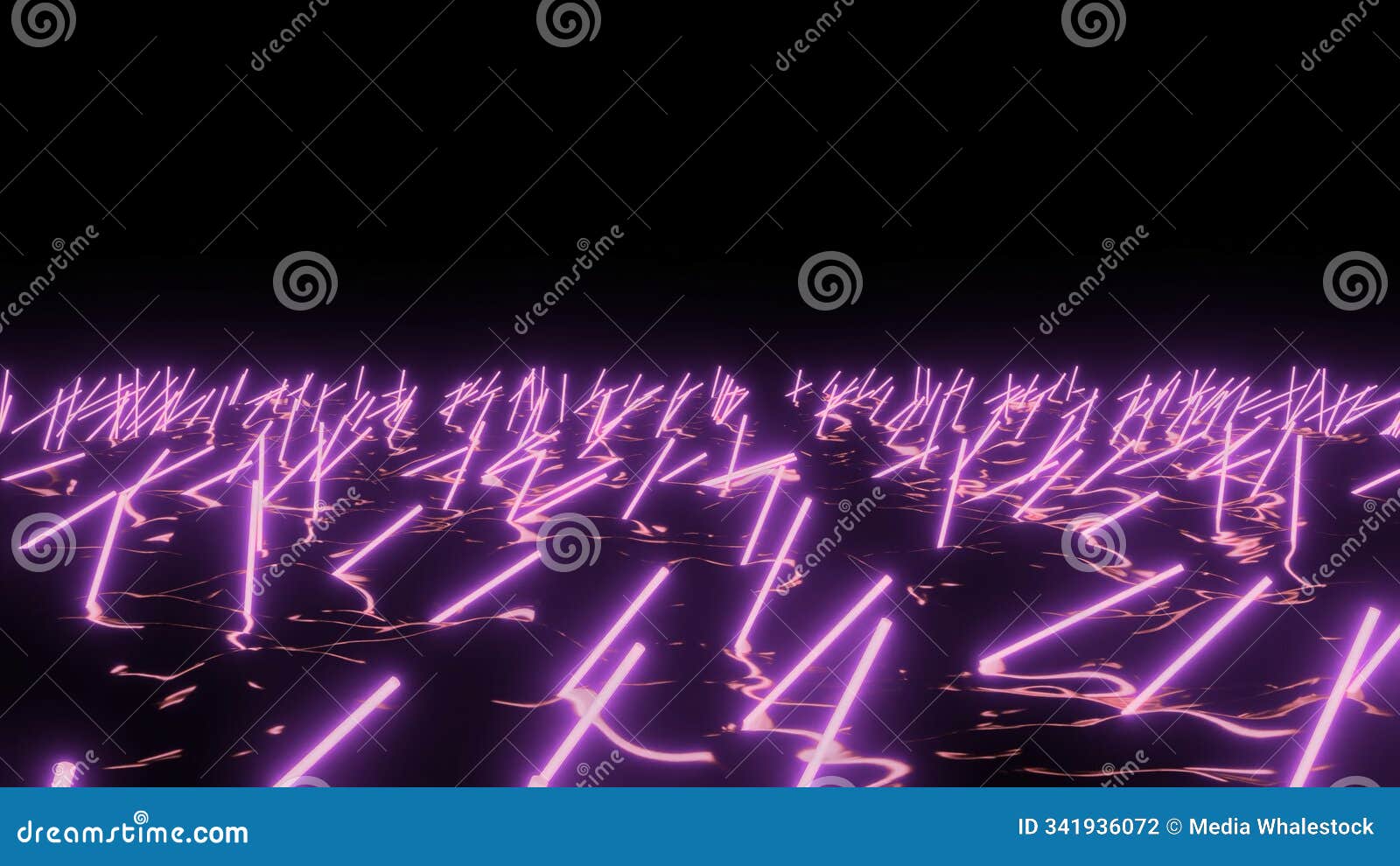 Abstract Neon Sticks on a Wavy Surface in the Dark. Design. Floating 3D ...