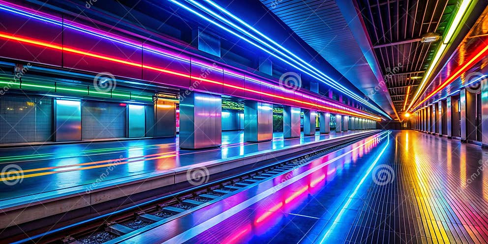 Abstract Neon Strips of Lights in the Subway a Bright Light is ...