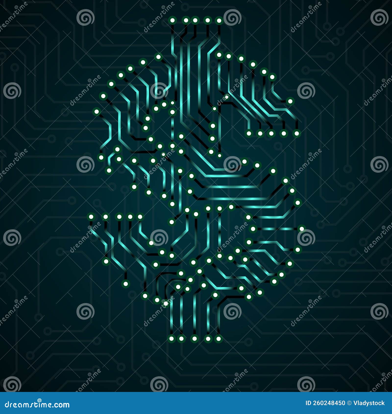 Abstract Neon Symbol Dollar with Circuit Board. Technology Sign Stock ...