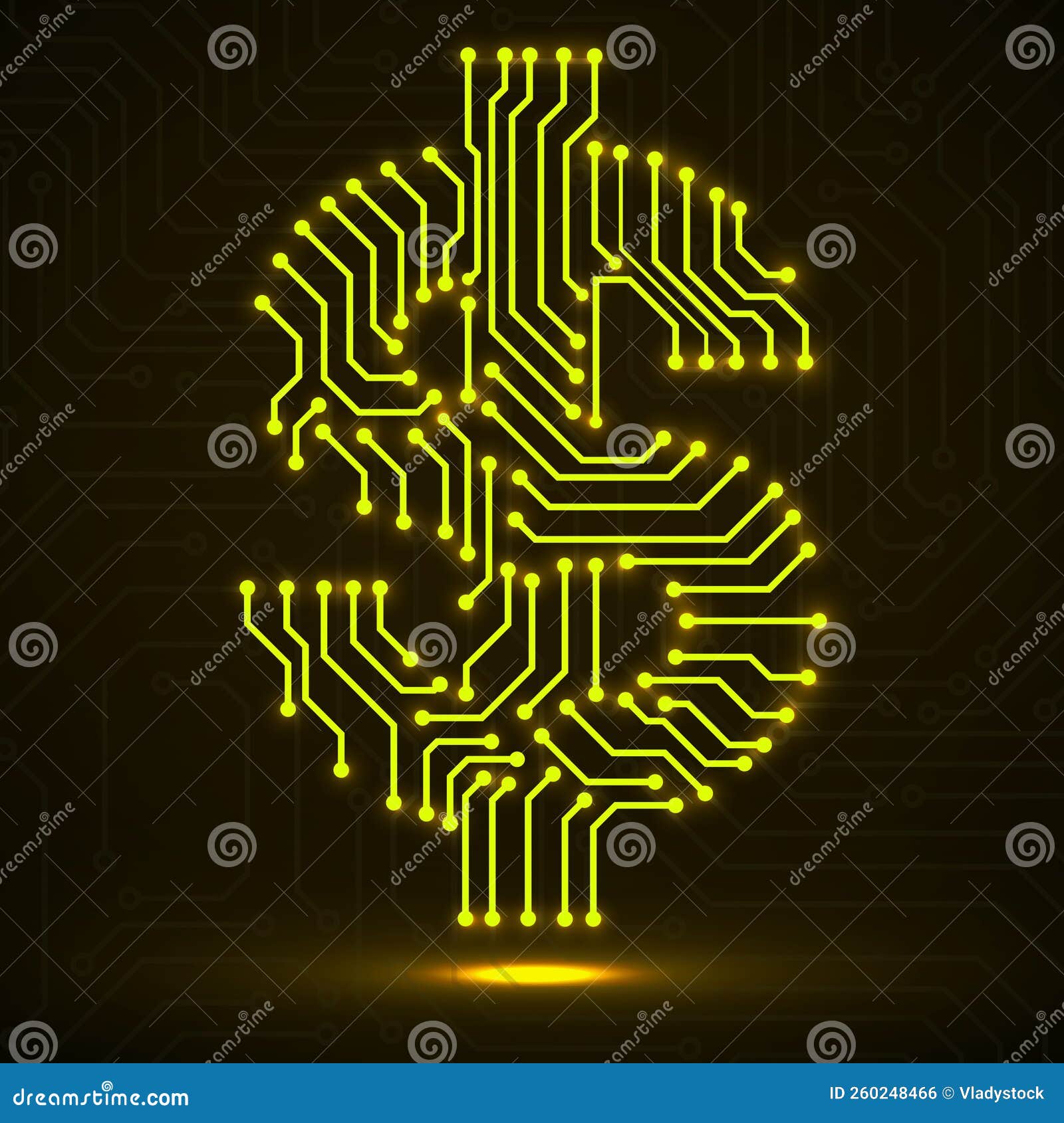 Abstract Neon Symbol Dollar with Circuit Board. Technology Sign Stock ...