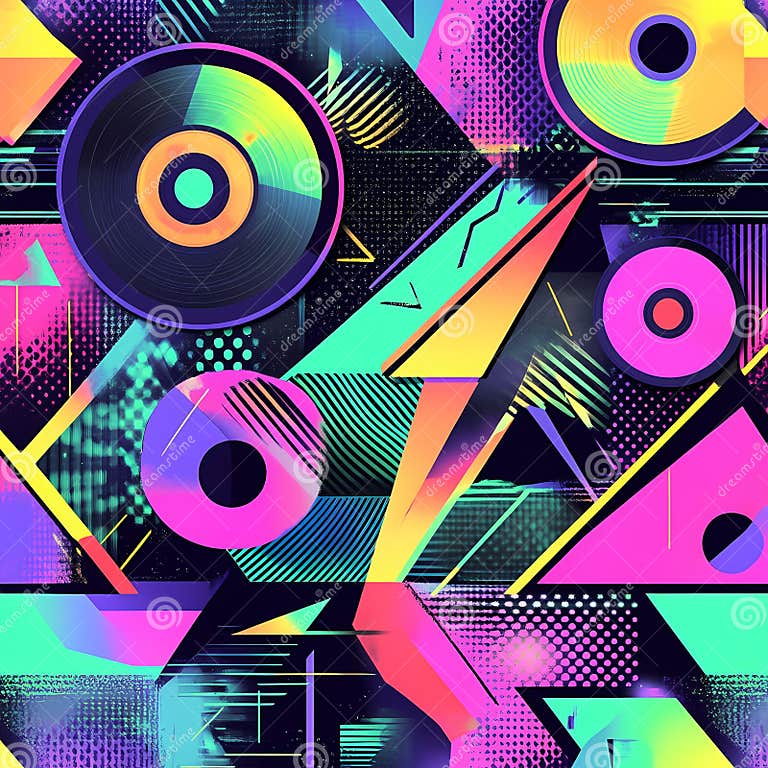 Abstract Neon Synthwave Design with Geometric Shapes and Tech Elements ...