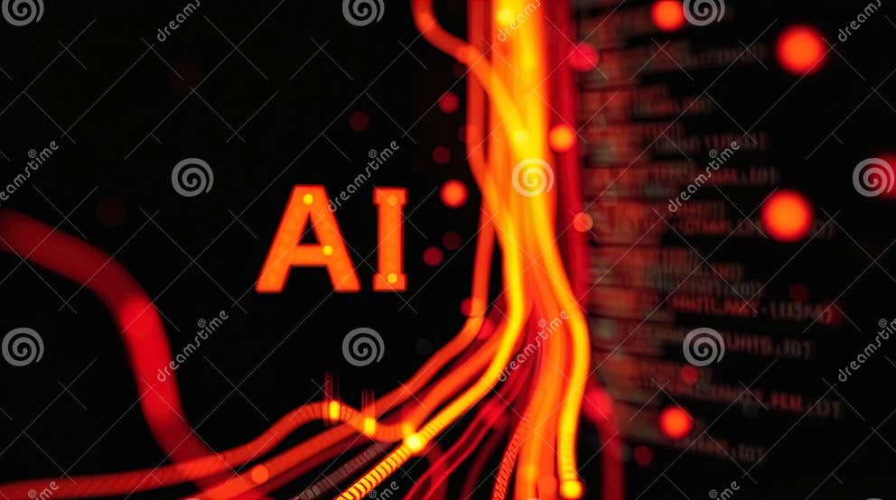 Abstract Neon Technology Background with AI Text and Programming Codes ...