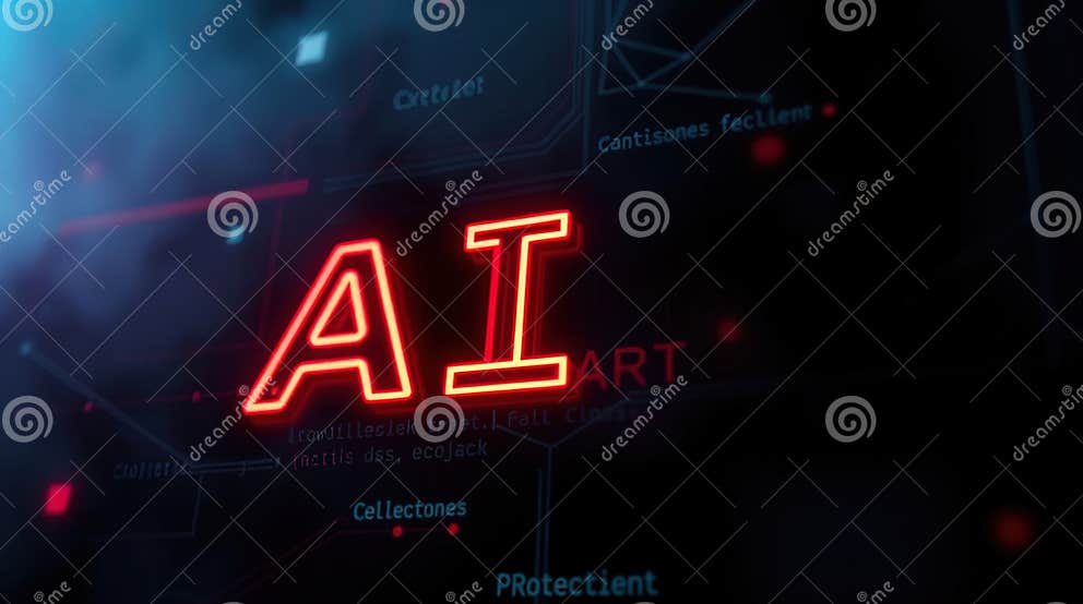 Abstract Neon Technology Background with AI Text and Programming Codes ...