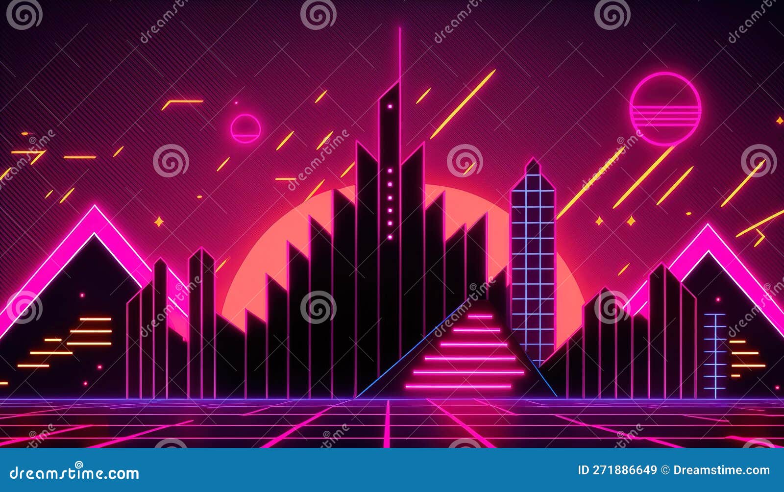 Abstract Neon Town in the Style of the 80s Background. Generative AI ...