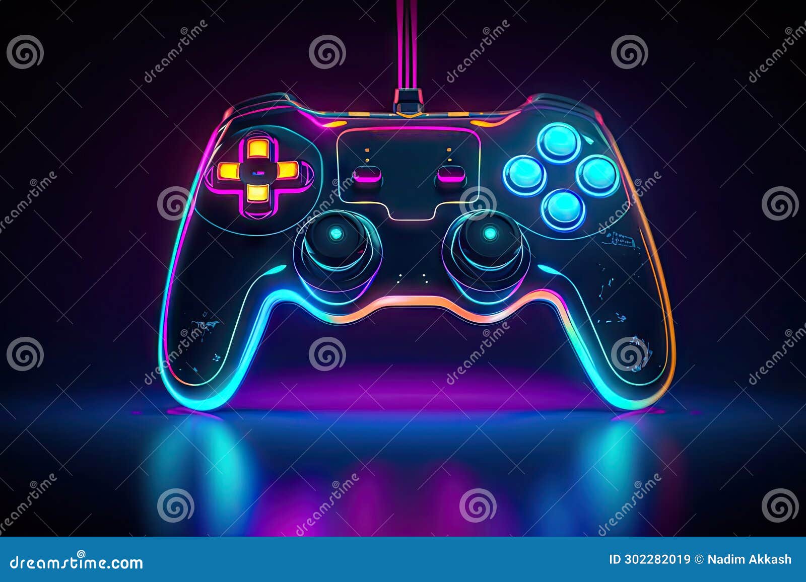 Abstract Neon Video Game Controller Joystick Cyber Gaming Stock ...