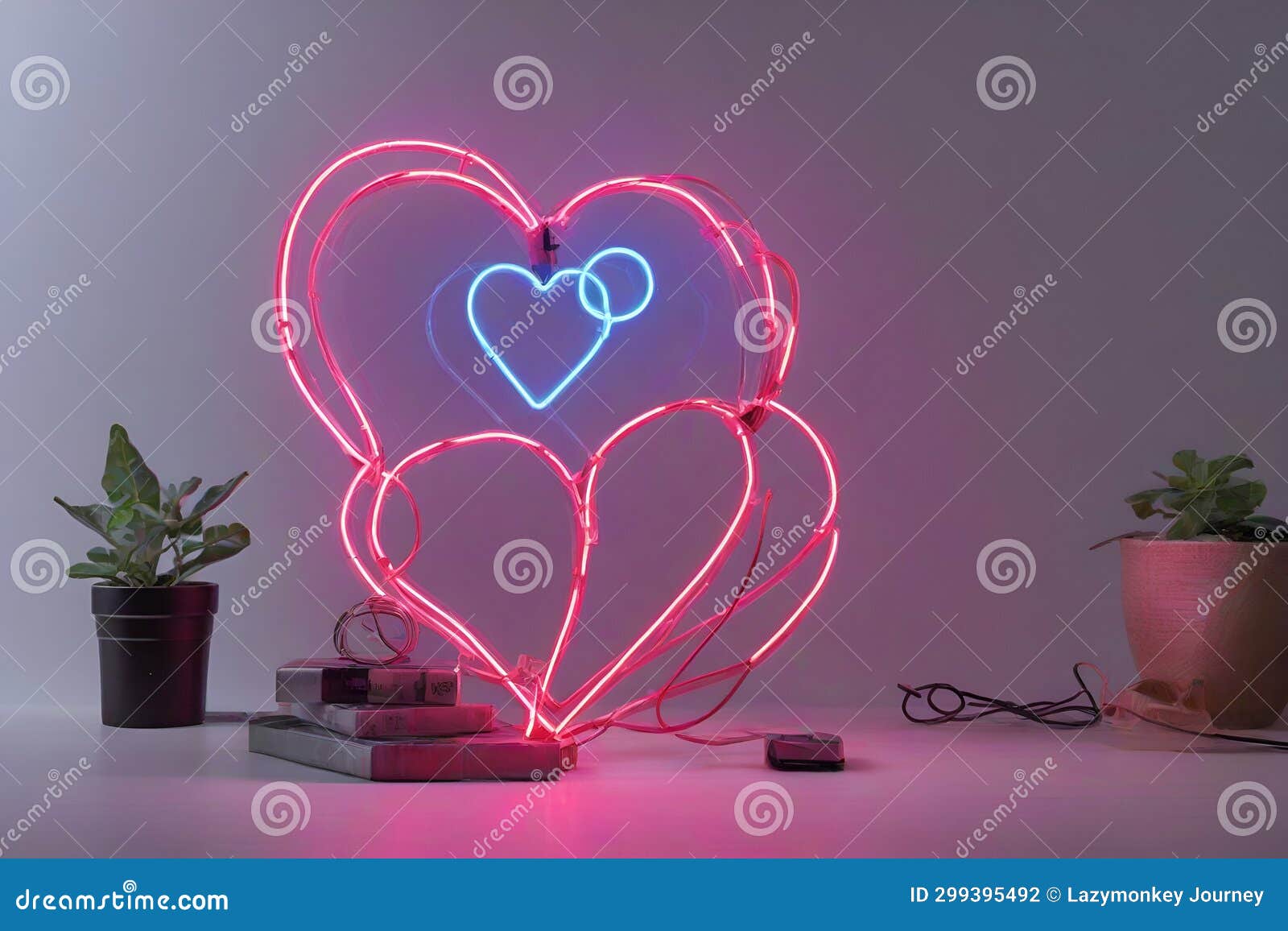 Abstract Neon Wire LED in Heart Shape Stock Illustration - Illustration ...