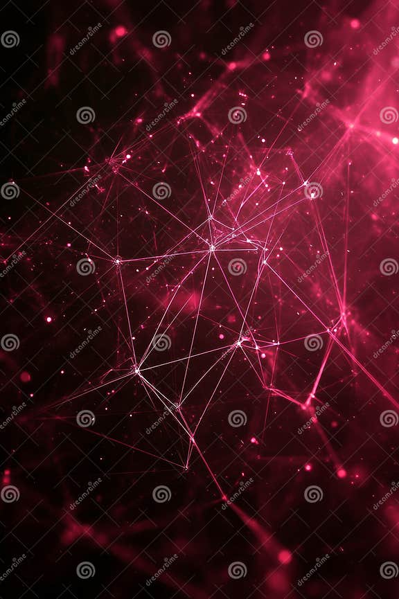 Abstract Network Background. Red Plexus Effect. Digital Visualisation. Technology Structure ...