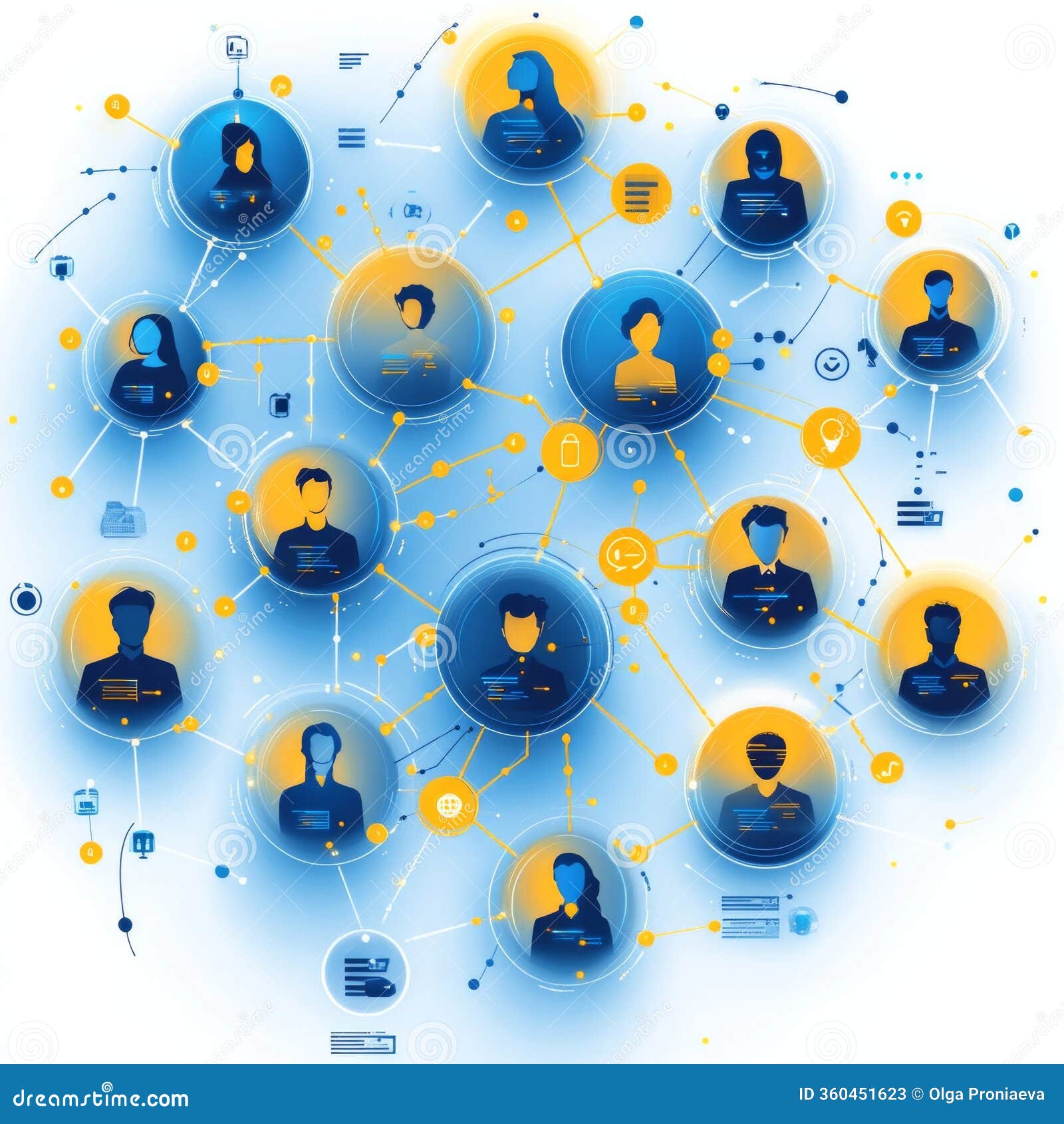 Abstract Network of Connected Profiles and Data Nodes in Blue and ...