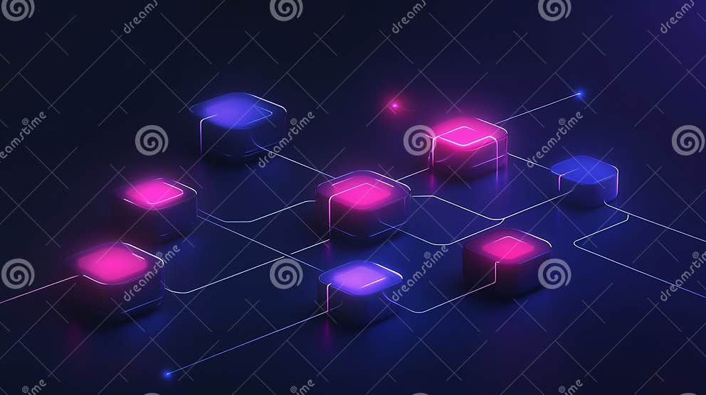 Abstract Network Connection Glowing Cubes Digital Data Flow ...