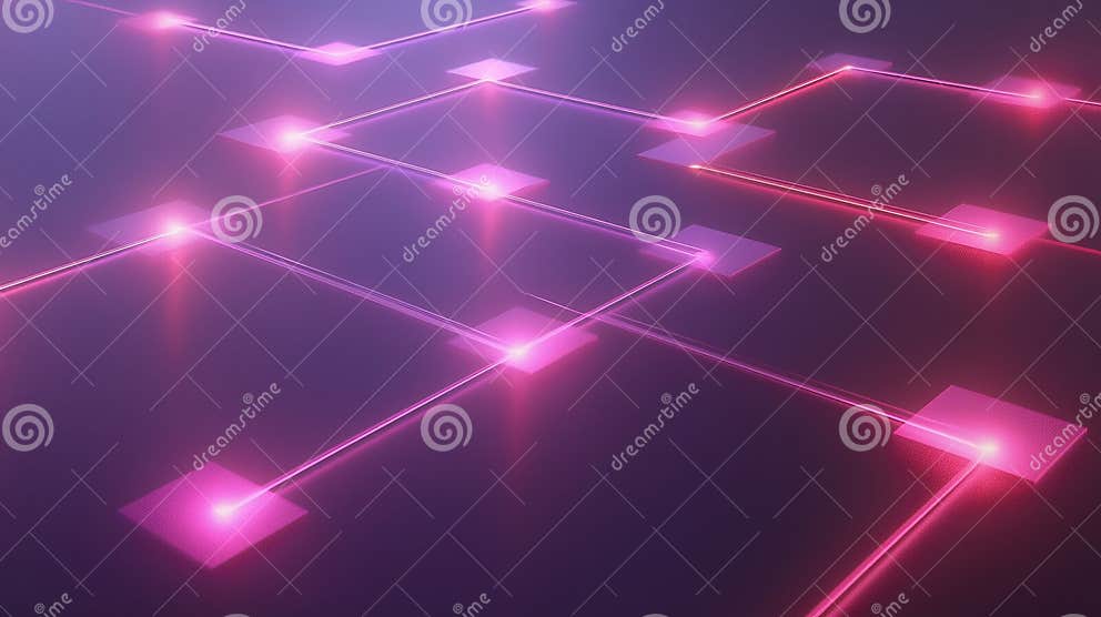 Abstract Network Connection Glowing Pink Lines and Nodes Digital ...