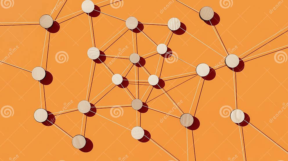 Abstract Network Connection Interconnected Wooden Circles on Orange ...