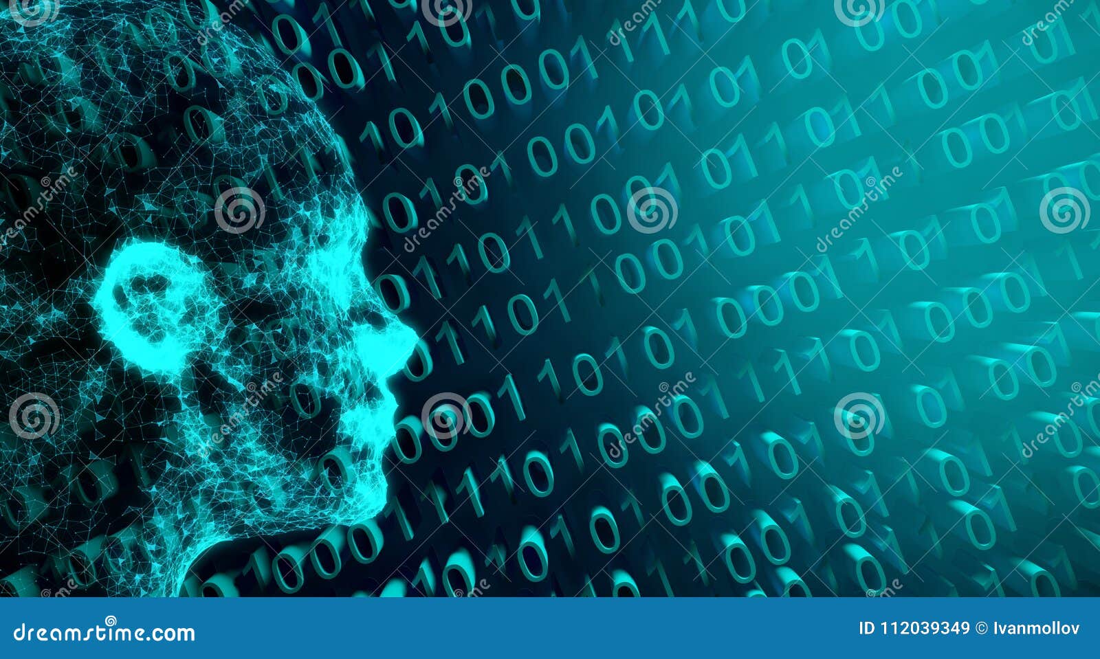 Abstract Network Connection Mesh of Human Head on Binary Code Stock Illustration - Illustration ...