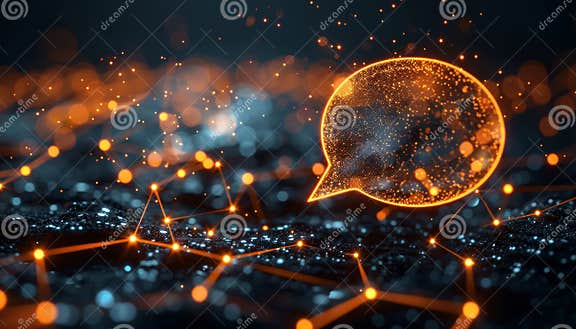 Abstract Network Connection with Orange Glowing Speech Bubble ...