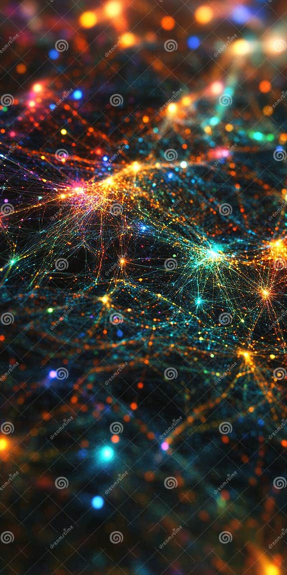 Abstract Network of Data Points with Colorful Lights and Digital ...