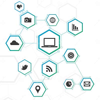 Abstract Network Design with Icons Stock Vector - Illustration of globe ...