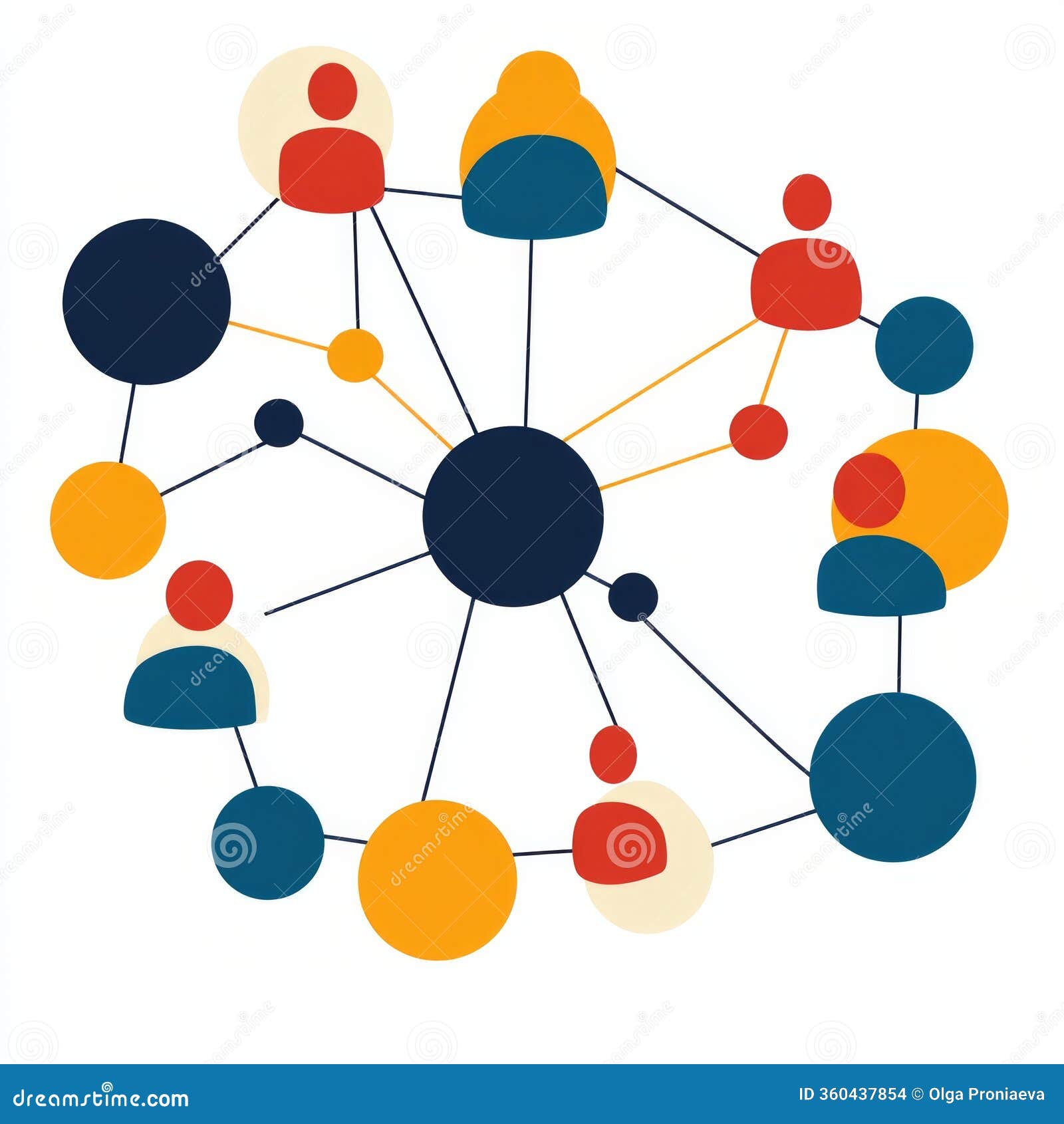 Abstract Network Diagram with Red, Blue, and Yellow Nodes on White ...