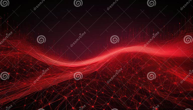 Abstract Network of Glowing Red Lines and Dots Creating Digital Mesh ...