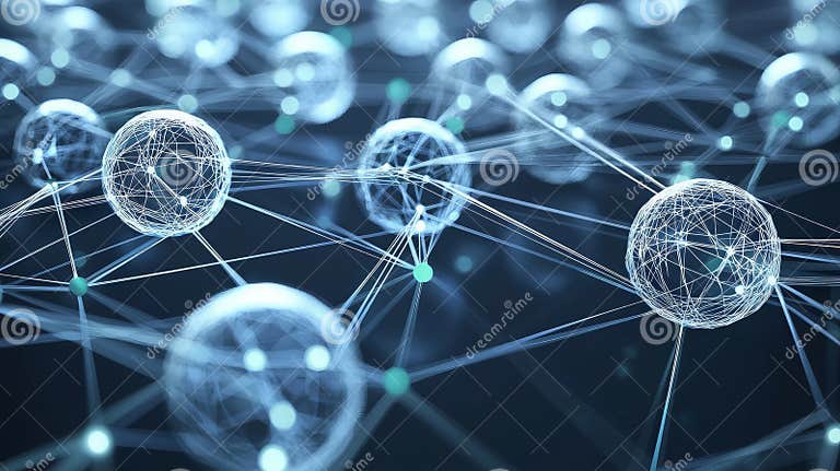 Abstract Network of Glowing Spheres Connected by Lines, Representing a Complex System or Network ...