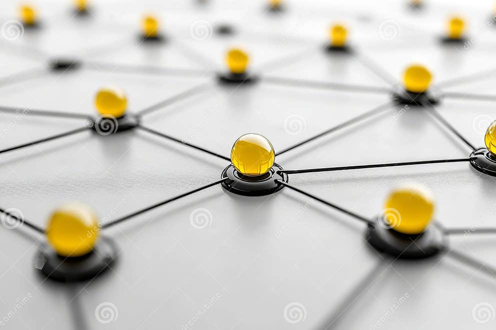 Abstract Network Grid with Yellow Nodes Connected by Thin Lines ...