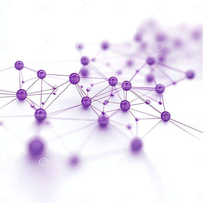 Abstract Network of Purple Nodes and Connections on White Background ...