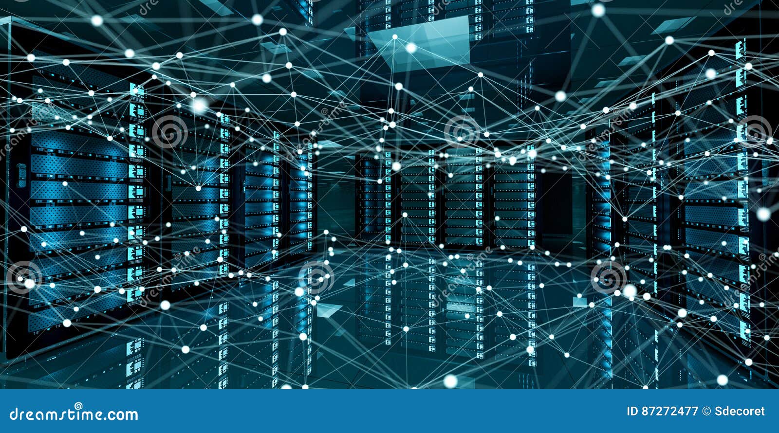 Abstract Network on Server Room Data Center 3D Rendering Stock ...