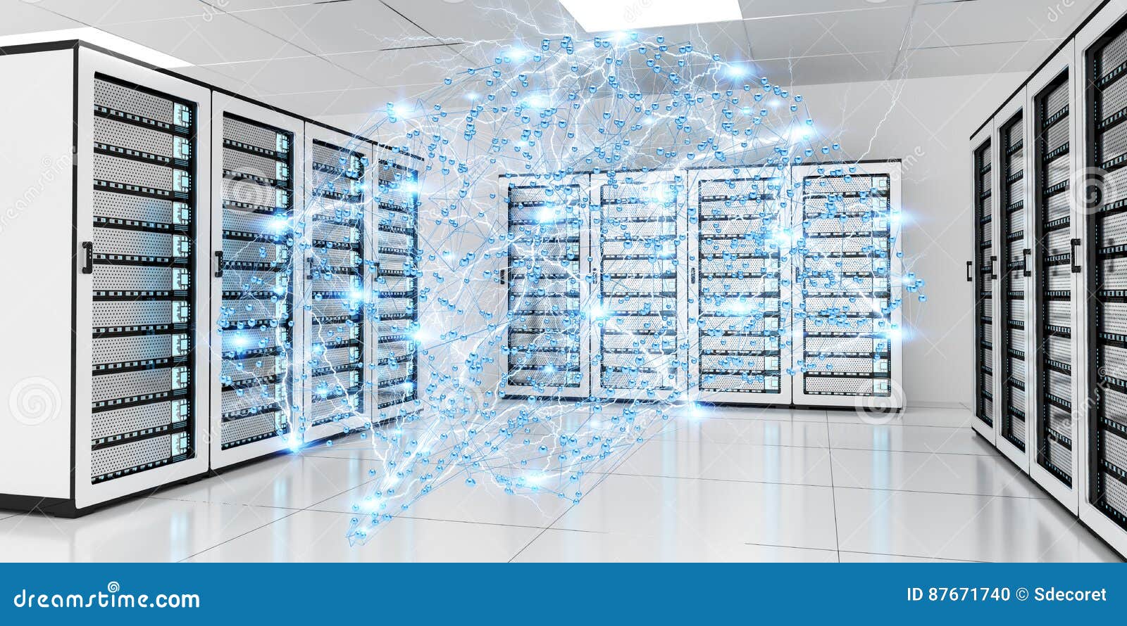 Abstract Network on Server Room Data Center 3D Rendering Stock ...