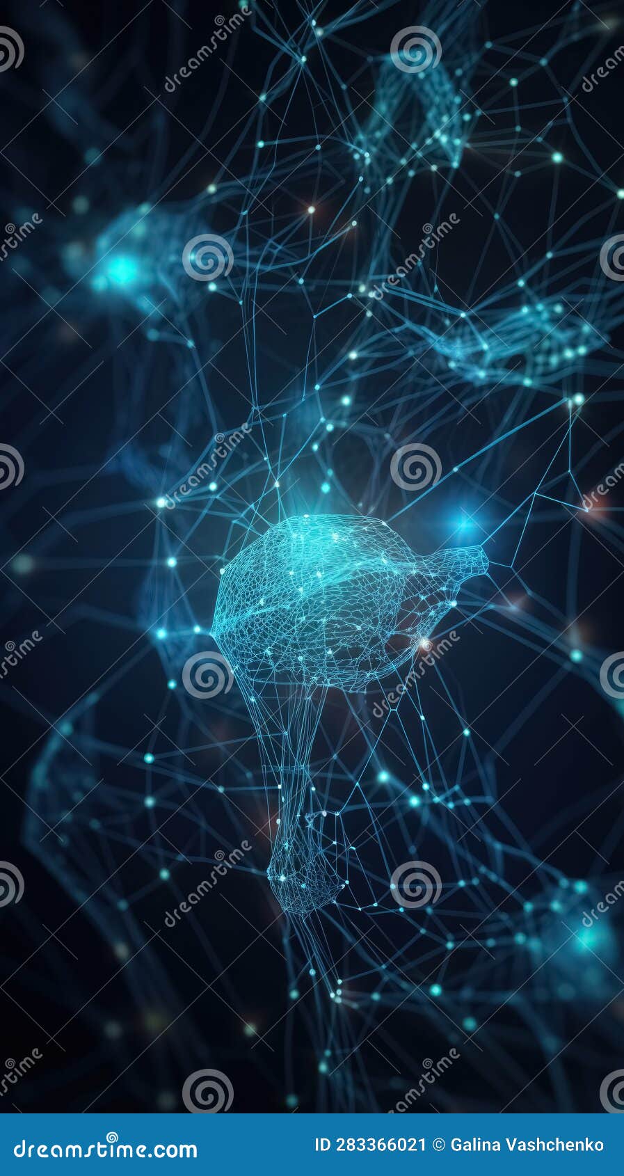 Abstract Neural Network of Glowing Blue Particles and Lines on Dark ...