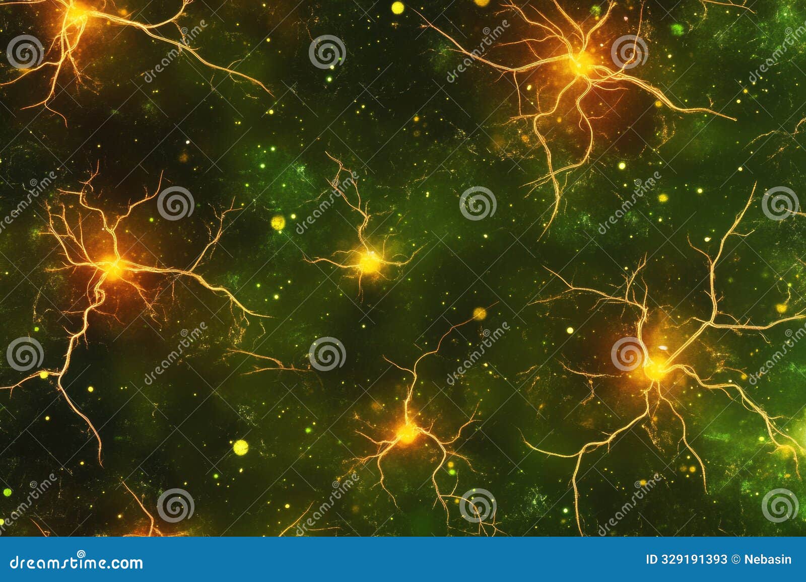 Abstract Neural Network with Glowing Connections in Green and Yellow ...