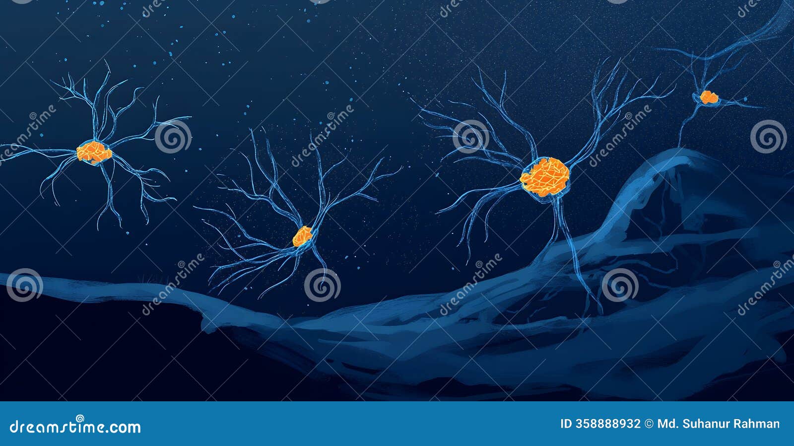 Abstract Neural Network Illustration Glowing Neuron Cells Connecting in ...