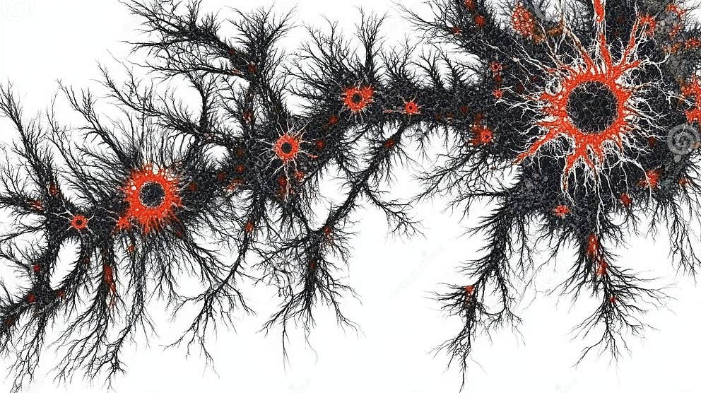 Abstract Neural Network Pattern with Red Accents on White Background ...