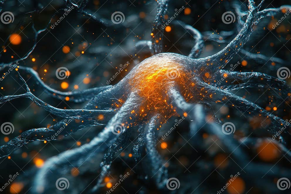 Abstract Neural Webs of Interconnected Synapse Nodes with Glowing Pathways, Dynamic Branching ...