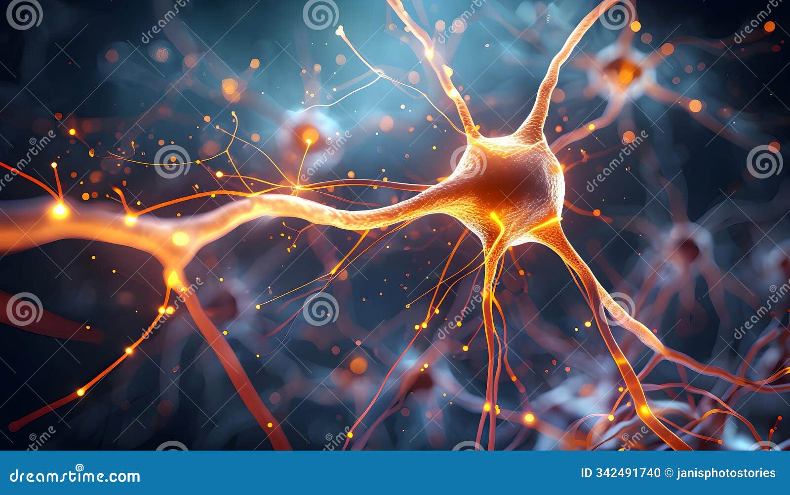 Abstract Neuron Network, Glowing Orange and Blue, Science Visualization ...