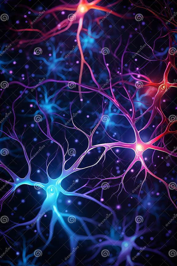 Abstract Neuron Shaped Neon Light Pattern Stock Illustration ...