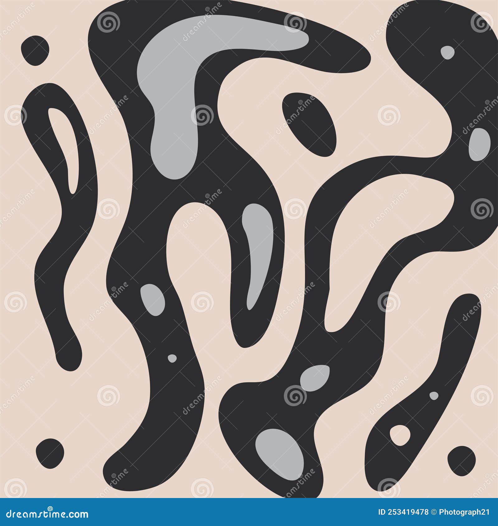 Abstract Neutral Modern Background, Flowing Black Rounded Shapes Stock ...