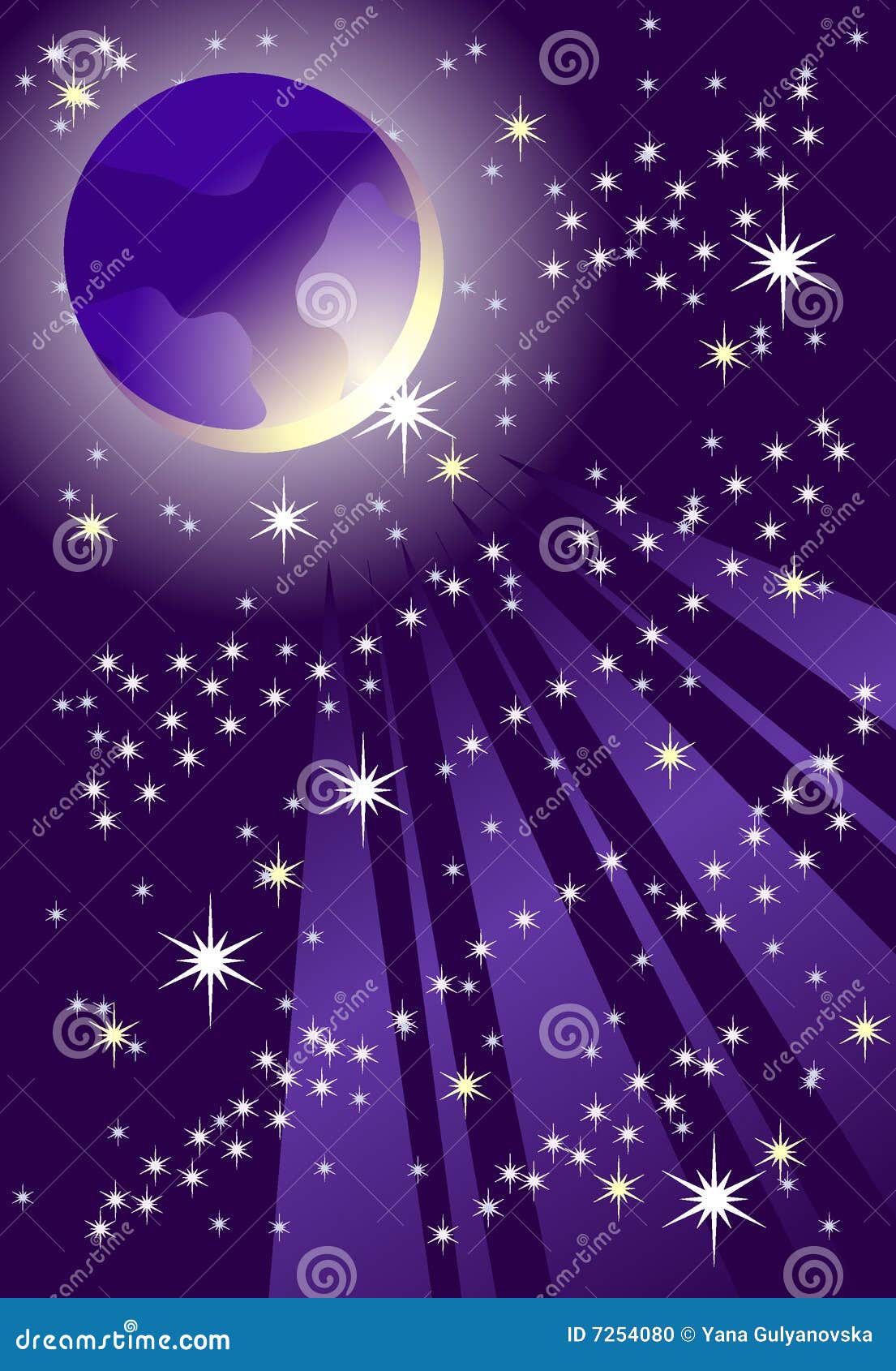 Abstract Night Sky With Mountain And Lake. Beautiful Illustration Of ...