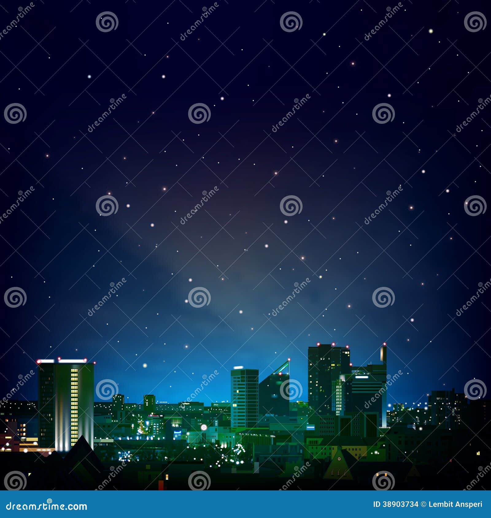Abstract Night Background with City and Stars Stock Vector ...