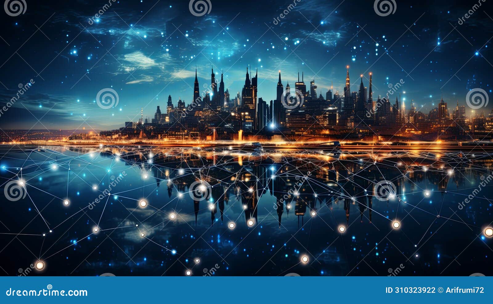 Abstract Night City Map with Technology Network Big Data Connection ...