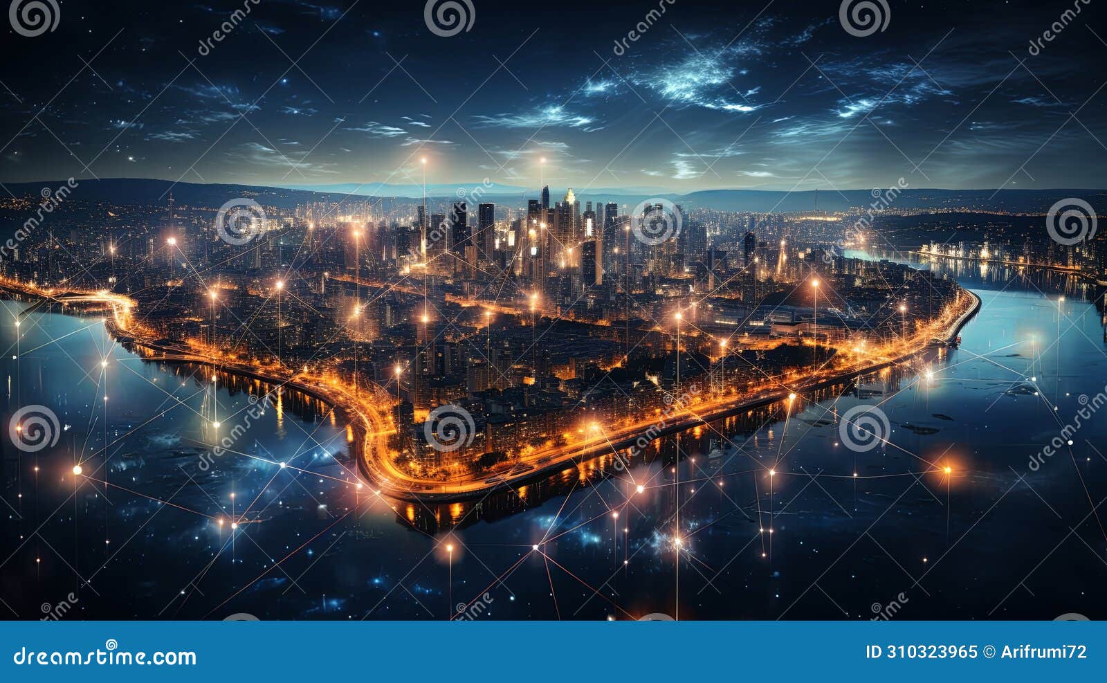 Abstract Night City Map with Technology Network Big Data Connection ...