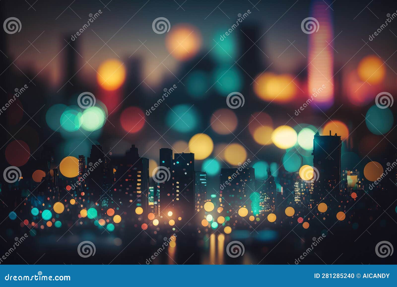 Abstract Night Cityscape with Bokeh Lights and Shadow Stock ...