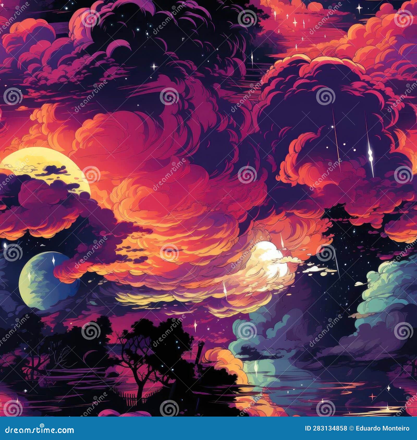 Abstract Night with Colorful Clouds and Starry Sky in Hyper-detailed ...