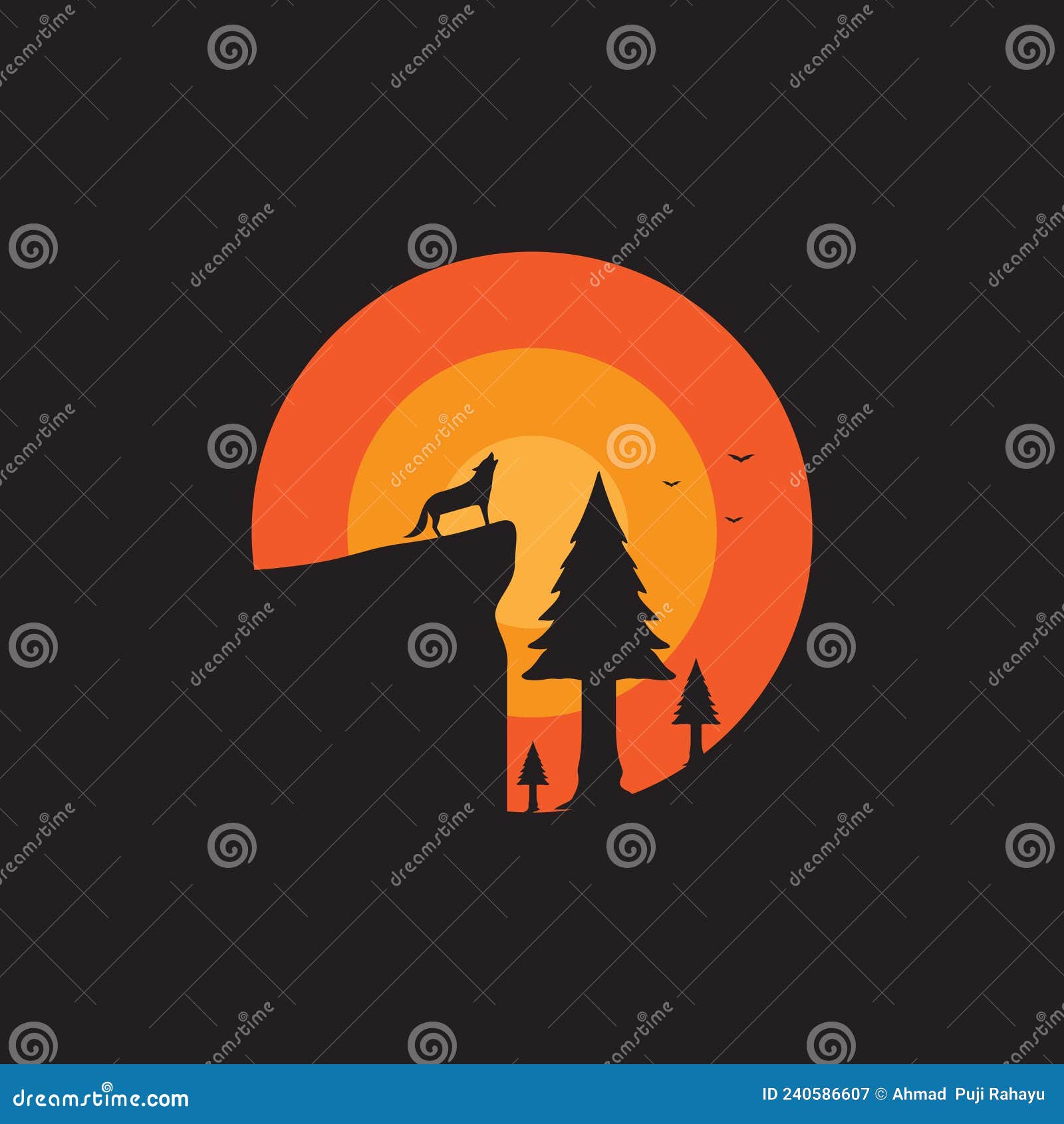 Abstract Night with Howl Wolf Logo Design, Vector Graphic Symbol Icon ...