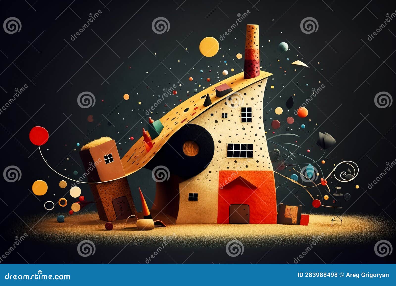 Abstract Night Painted Cute House Composition Stock Illustration ...