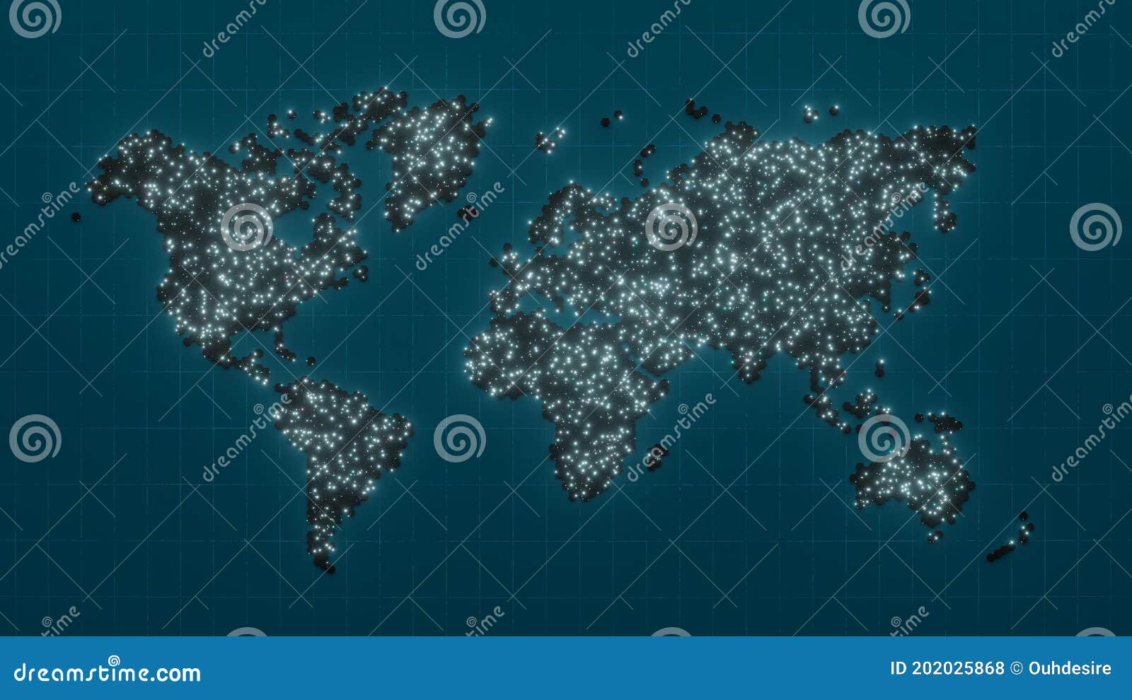 Abstract Night World Map with Luminous Cities on it. Stock Illustration ...
