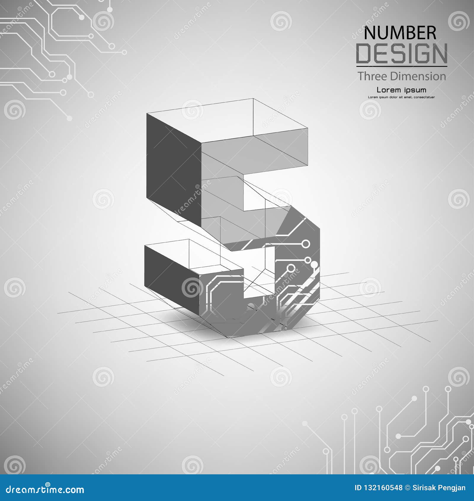 Abstract Number Five, Three Dimensional Surface, Template Vector Stock ...