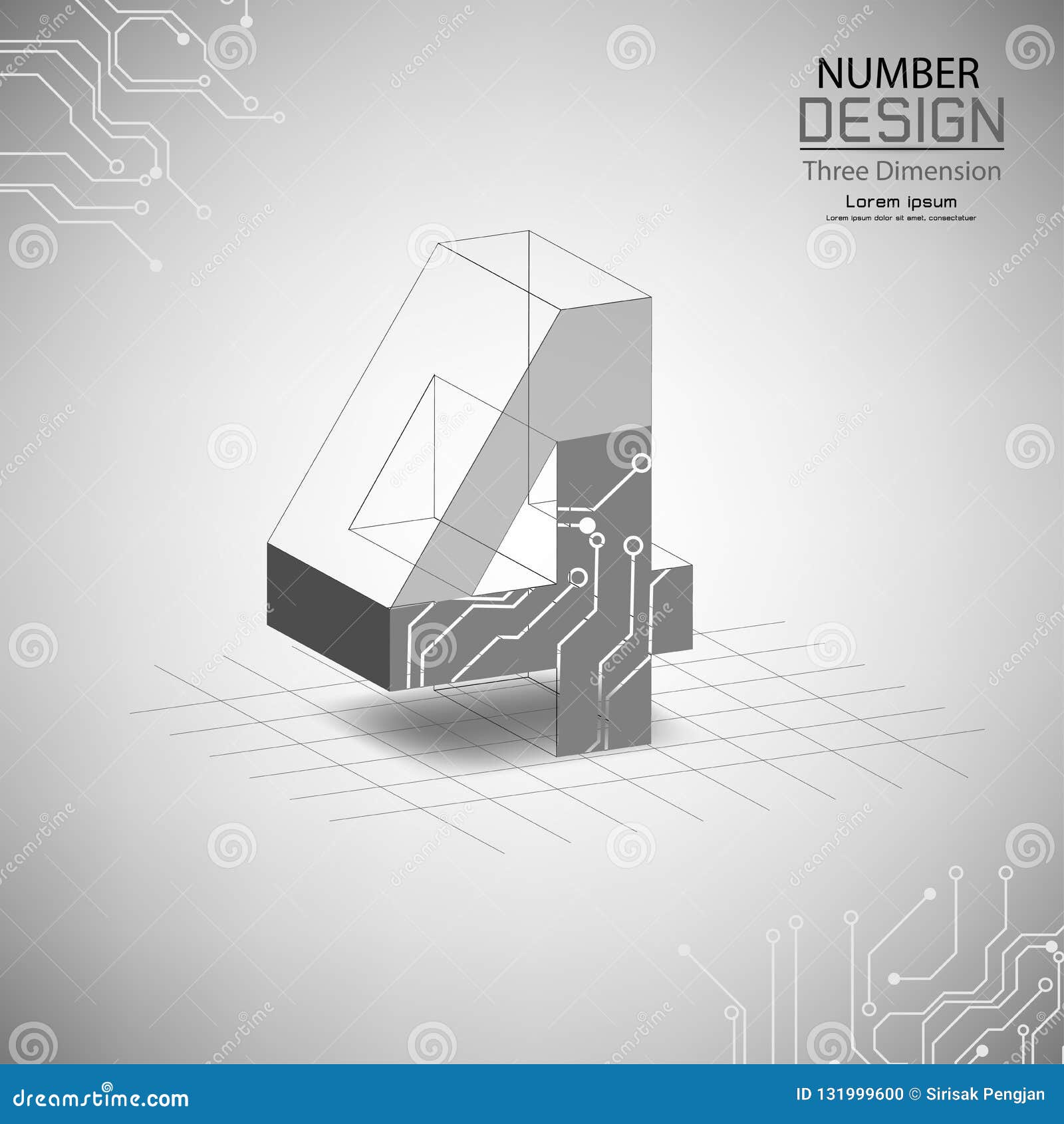 Abstract Number Four, Three Dimensional Surface, Template Vector Stock ...